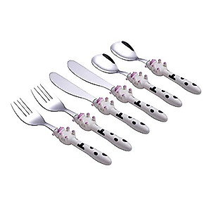 ANNOVA Kids Silverware Set 6 Pieces - Childrens Flatware Stainless Steel (6, Cow)