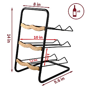 YANGSHUO Wine Rack Countertop, 3-Tier Freestanding Wine Holder for 6 Wine Bottles, Wooden Wine Storage Rack for Kitchen Bar, Dining Room, Living Room