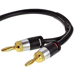 Mediabridge™ 16AWG Ultra Series Speaker Cable with Dual Gold Plated Banana Tips (6 Feet) - CL2 Rated - High Strand Count Copper (OFC) Construction - Black [New & Improved Version] (Part# SWT-06B)