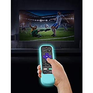 Roku Silicone Cover for Roku Voice Remote/Express 4K+/RCA1R(2022)/RCAL7R Remote Shockproof Protective Case for Roku Streaming Stick TC2-RCB7 Voice Remote Anti-Lost with Remote Loop(Glow Blue)