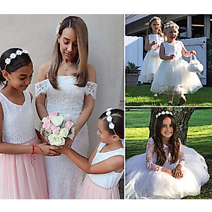 FAYBOX Flower Girls Elegant Headband Wedding Floral Hairbands Accessories White (Clear Rhinestone(White))