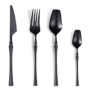 Lemeya 18/10 Stainless Steel Matte Black Silverware Set,24 Piece Luxury Flatware Cutlery Set Service for 6, Include Knife Fork Spoon and Tea Spoon,Dishwasher Safe