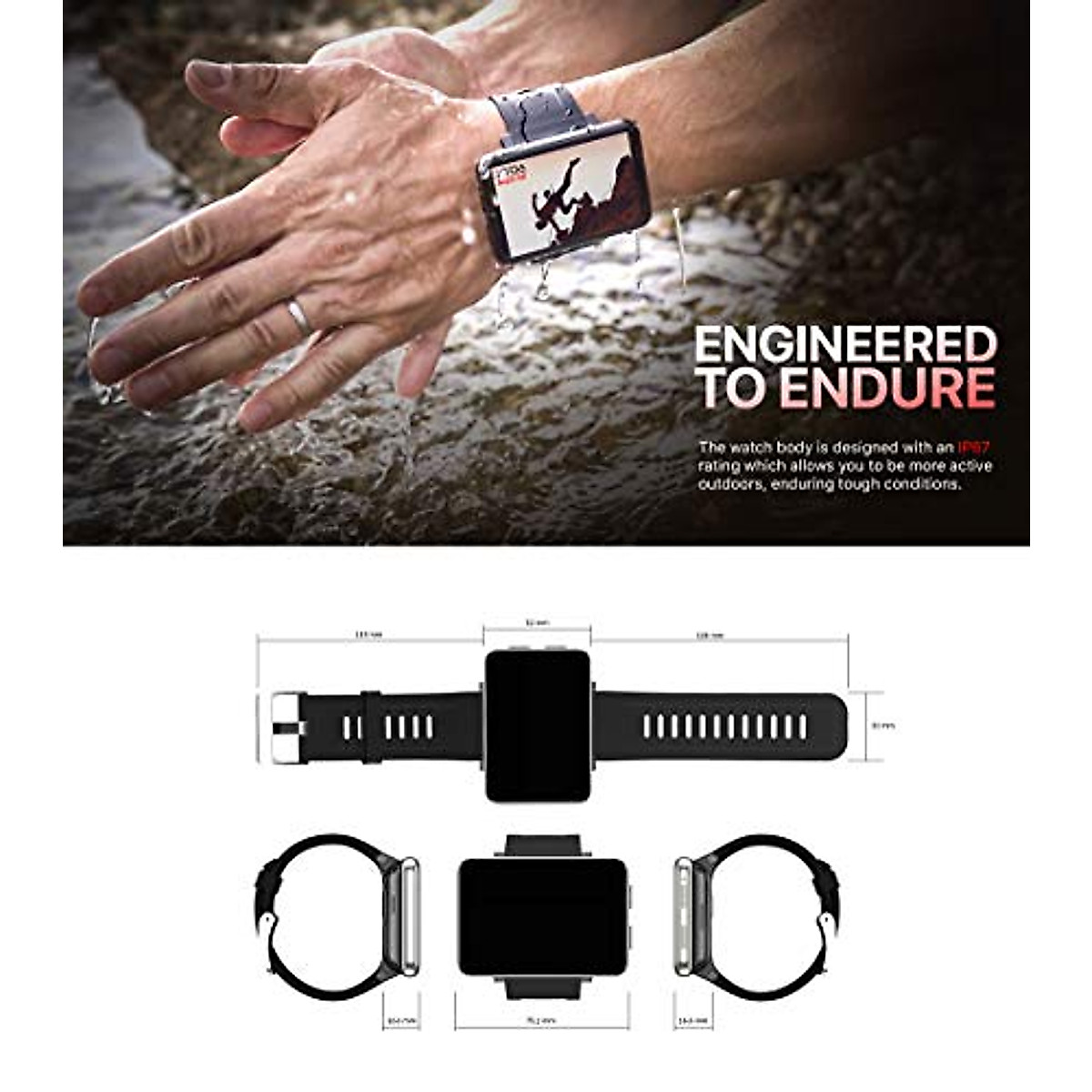 Rainbuvvy Smart Watch Men 3GB +32GB 2700mAh 2.86" Large Screen with Face ID Camera GPS WiFi 4G Android Smartwatch Phone (Silver)