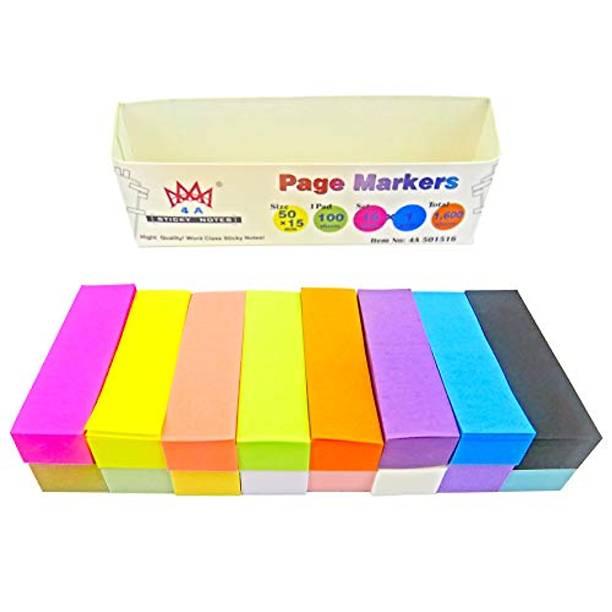 4A Sticky Notes, 0.6 x 2 Inches, Small Size,16 Colors, Self-Stick Notes, 100 Sheets/Pad,16 Pads/Pack, 4A 501516