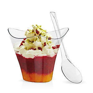 Healthcom 50 Pcs/set 3.3 Oz 100ml Plastic Dessert Cups with Spoons Swirl Triangle Ice Cream Dessert Bowls Disposable Dessert Cups Appetizers Cups Salad Bowl Tasting Sample Cup for Party Wedding