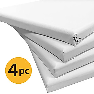 PHOENIX Watercolor Stretched Canvases, 10x10 Inch/4 Pack - 8 Oz, 3/4 Inch Profile, 100% Cotton Triple Primed White Blank Canvases for Watercolor, Acrylic, Gouache, Tempera, Crafts & Pouring Art