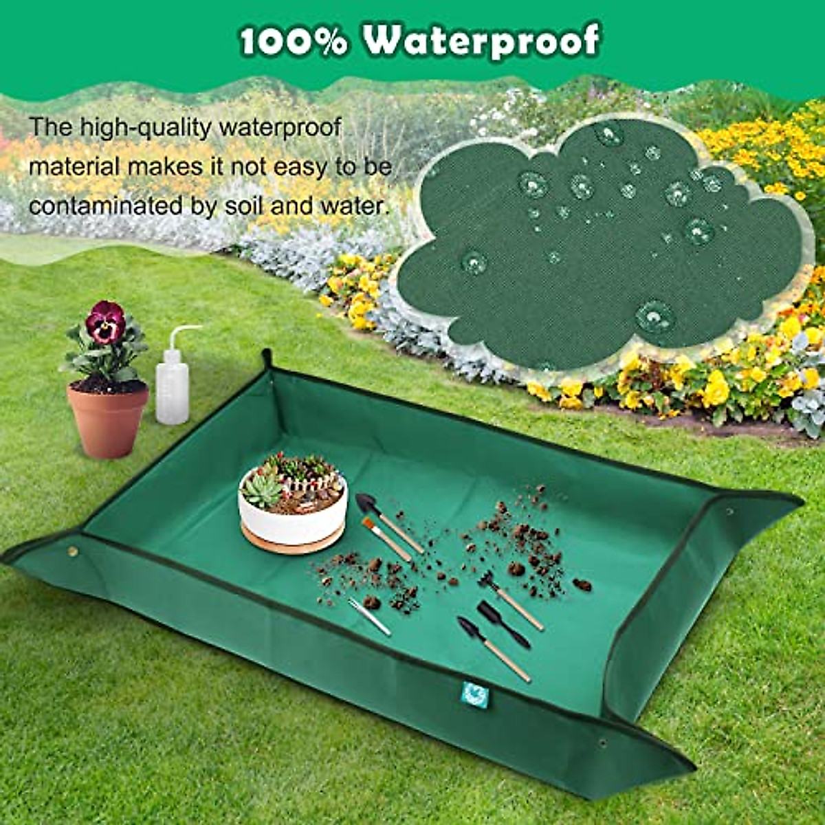 Anglekai Oxford Fabric Plant Repotting Mat 43.3" x 29.5", Waterproof Gardening Transplanting Potting Mat for Indoor, with 7Pcs Succulent Plant Tools Kit with Tarp Mat for Plant