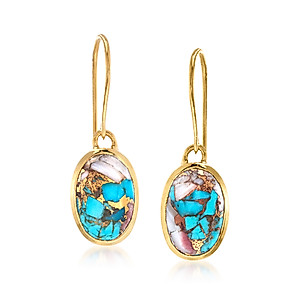 Ross-Simons Oval Kingman Turquoise Drop Earrings in 18kt Gold Over Sterling