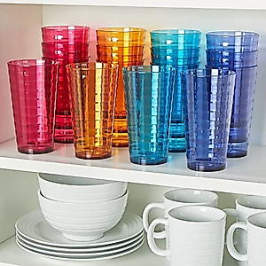 US Acrylic Splash 18 ounce Plastic Stackable Water Tumblers in 4 Assorted Colors | Value Set of 16 Drinking Cups | Reusable, BPA-free, Made in the USA, Top-rack Dishwasher Safe