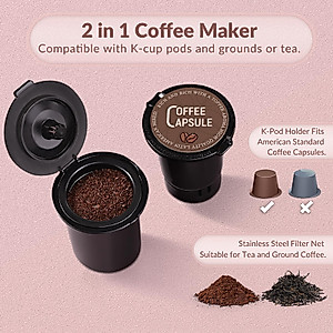 Mecity Pink Coffee Maker Mini Single Serve Coffee Machine Compatible with K Cup Capsule, Ground Coffee, Loose Tea, Small Coffee Pot For Home Use, RV, Apartment, Auto Shut Off 120V 1000W