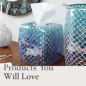 Bathroom Accessory Set | 5-Piece Decorative Glass Bathroom Soap Dispenser Set | Soap Dispenser, Tray, Jar, Toothbrush Holder | Elegant Blue Mosaic Glass Mermaid Bathroom