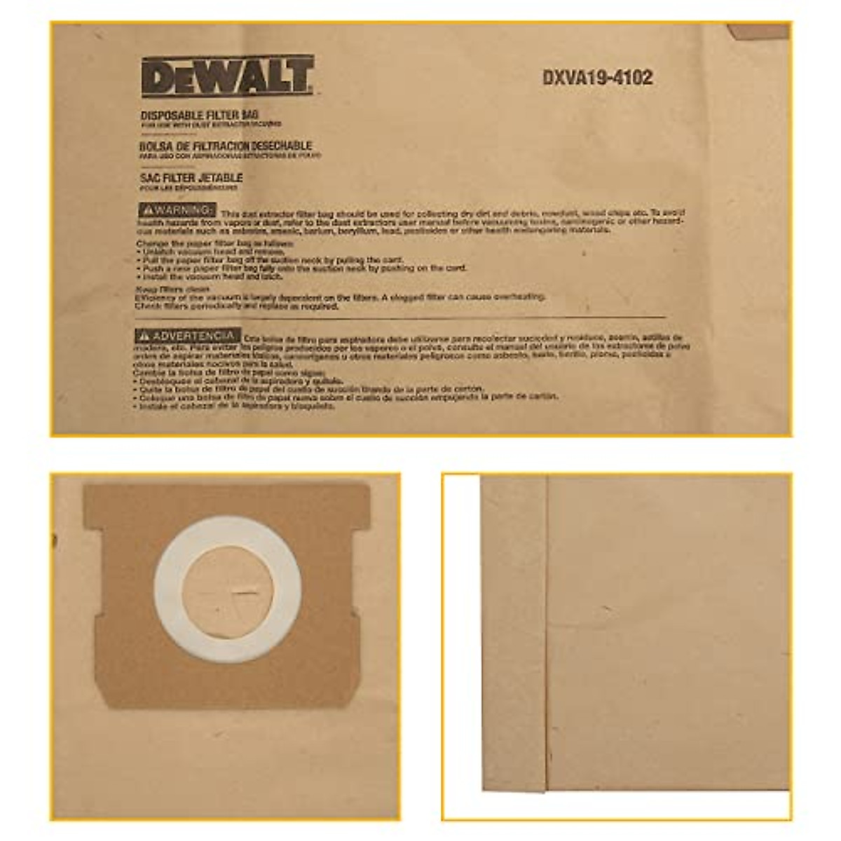 DEWALT DXVA19-4102 Dust Bag Fits for 12-16 Gallon Wet/Dry Vacuum Compatible with DXV12P DXV14P DXV16P DXV16PA DXV16S,3 Pack
