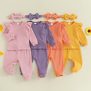 Newborn Baby Girl Clothes Daisy Outfit Long Sleeve Sweashirt Tees Tops Pants Infant Toddler Girl Fall Winter Clothes (Solid-Purple, 12-18 Months)