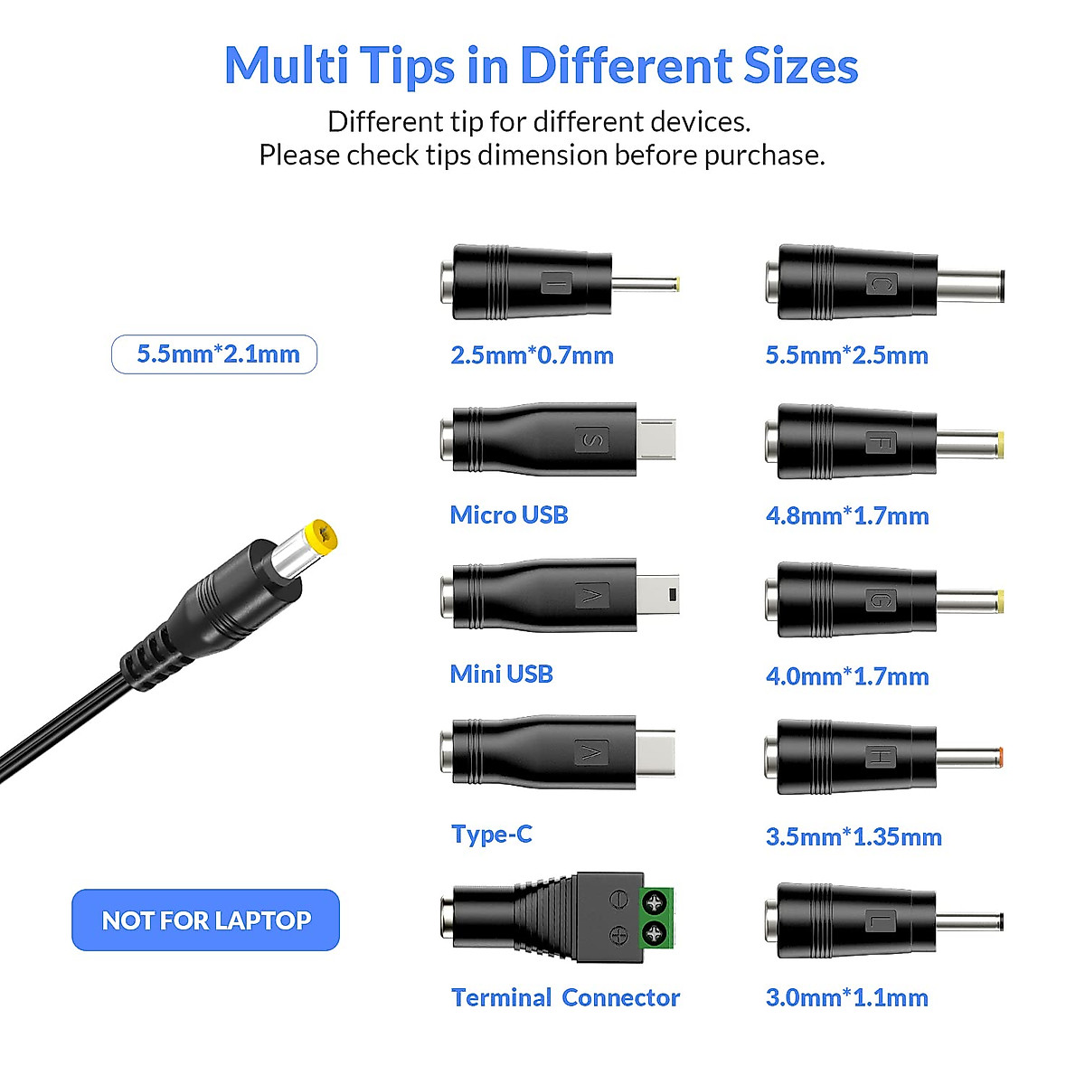 Nextbook Tablet Charger Adapter 5V 3A 2A 2.5A 1A AC DC Adapter w/ 8 Tips for Amazon Fire USB Hub TV Box LED Pixel Light Camera Speaker GPS Toys Webcam Router Power Supply Cord