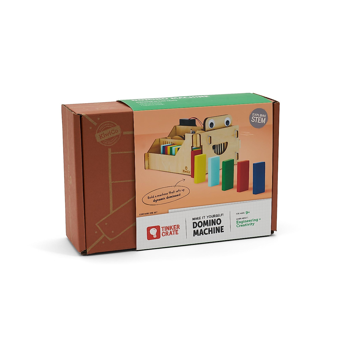 KiwiCo - Domino Machine, Wooden Domino Set for Family Games with 100 Dominoes and Wood Domino Robot, for Kids Ages 9+