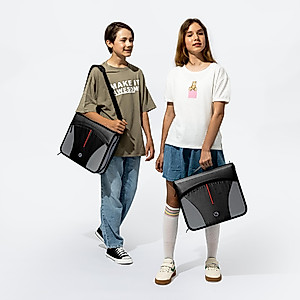 Kinbashi 3 Ring Binder, 3 Inch O-Ring Zipper Binder with Shoulder Strap, Expanding Files and Multiple Pockets, Jet Black