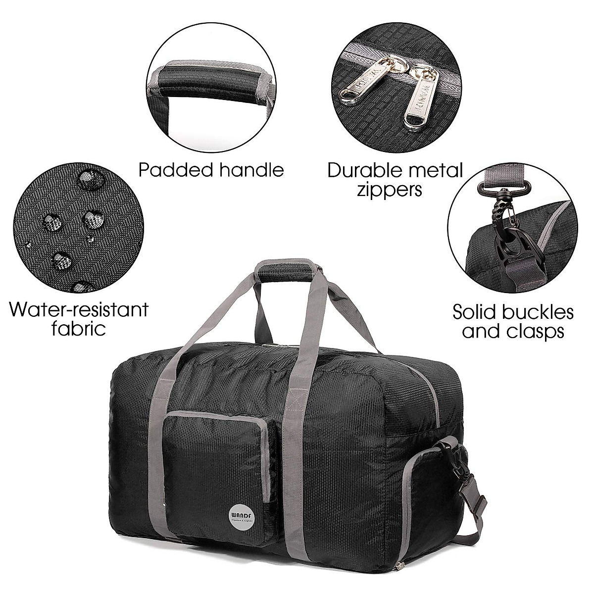 24" Foldable Duffle Bag 60L for Travel Gym Sports Lightweight Luggage Duffel By WANDF (24 inches (60 Liter), Black 24'')