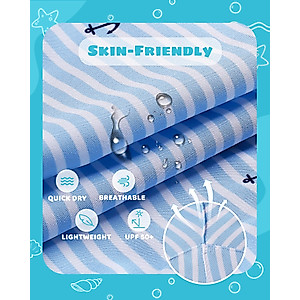 maamgic Boys Swim Trunks with Compression Liner Toddler Stretch Swim Shorts Quick Dry Swimming Trunks Boxer Brief 2 in 1 Beach Shorts White Blue Striped 5/6