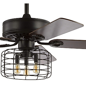 JONATHAN Y JYL9603A Asher 52" 3-Light Industrial Metal/Wood LED Ceiling Fan With Remote, Farmhouse, Bohemian, Industrial, Rustic, Transitional, Southwestern, Living Room, Bedroom, Forged Black