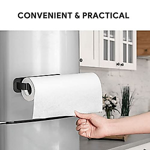 Magnetic Paper Towel Holder Black, Kitchen Towel Holder for Refrigerator Microwave Oven, Camping Paper Towel Rack for Toolbox Grill, Stainless Steel Paper Towel Stand with Strong Magnet, No Drilling