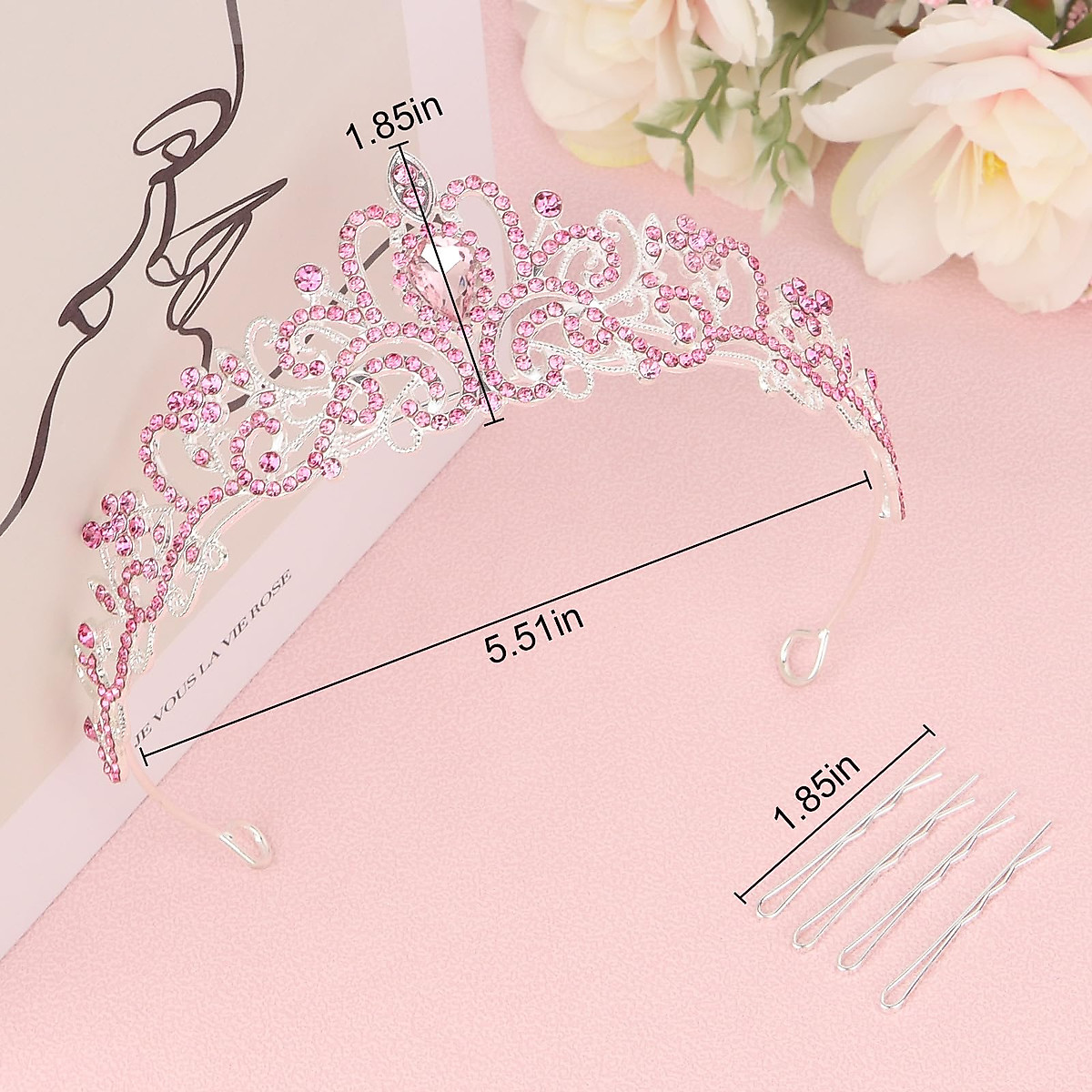 CIEHER Pink Tiara Princess Crown Queen Crown Crystal Crowns for Women Crown for Birthday Prom Party Halloween Costume Cosplay, Princess Party Decorations
