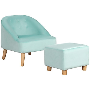 Qaba Kids Sofa Set, Toddler Chair, Sofa & Ottoman for Bedroom, Playroom, Children's Couch for 3-5 Years, Blue