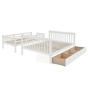 Harper & Bright Designs Twin Over Full Bunk Bed with Stairs, Solid Wood Stairway Bunk Bed with Storage Drawers for Kids Teens Adults, Bedroom, Dorm (White)