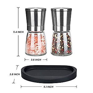 VEVOK CHEF Salt and Pepper Grinder Set Adjustable Coarseness Ceramic Pepper Mill Salt Crusher with Silicone Tray Salt and Pepper Shaker Spice Grinder Kitchen Chef Gift