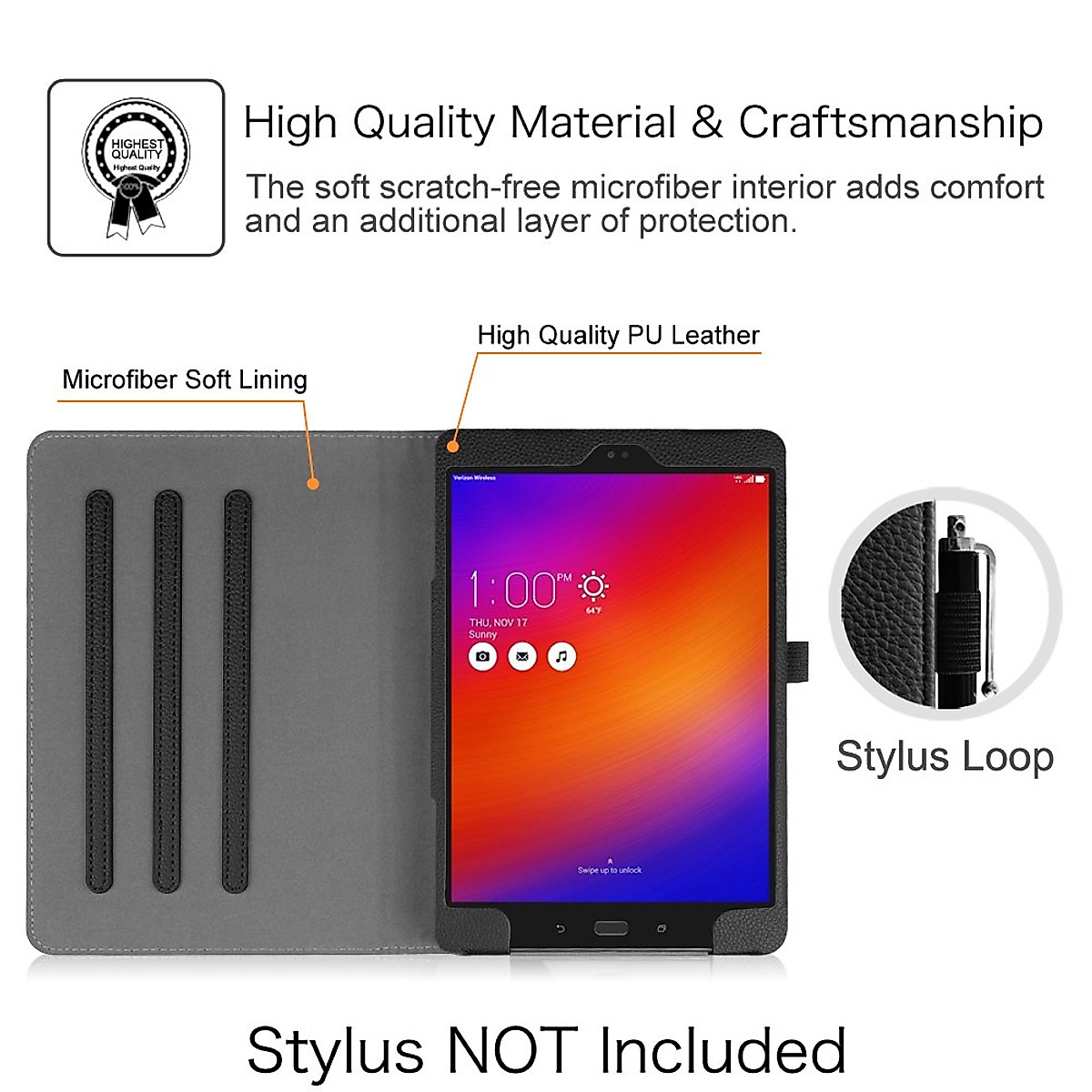 Fintie Case for Asus ZenPad 3S 10 Z500M / Z10 ZT500KL - Multi-Angle Viewing Folio Stand Cover with Pocket for ZenPad 3S 10 / Verizon Z10 9.7-Inch Tablet (Black)