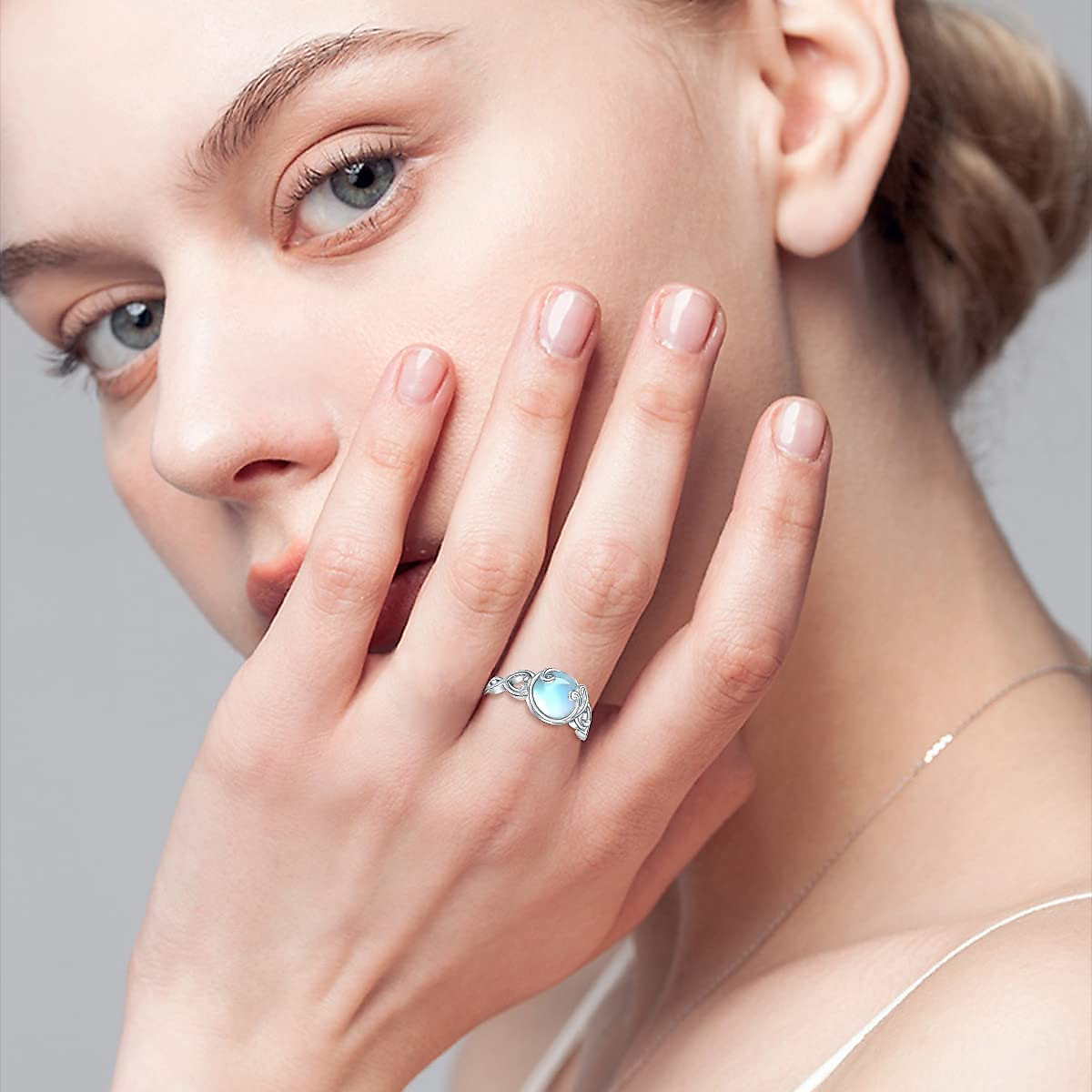 MONGAS Moonstone Rings 925 Sterling Silver Filigree Moonstone Jewelry Gifts for Women