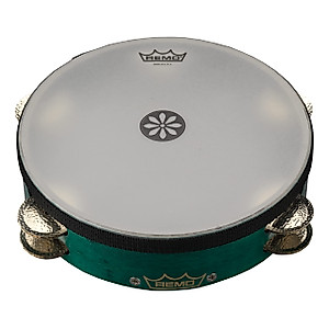 Remo Tambourine, Lotus, 10" x 2-5/8", Fixed RENAISSANCE®, German Silver Jingles, 5 Pairs x 2 Rows, Venwood Aqua, Layne Redmond