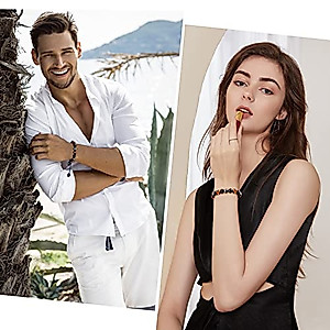 TAGOMEI Triple Protection Bracelet Gifts for Mens Bracelet, Tiger Eye Bracelet Men Black Obsidian Hematite 10mm Handmade Beaded Bracelets for Men Women, Natural Crystal Jewelry Stone Bracelets Gifts