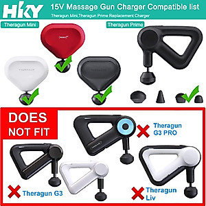 HKY 15V AC Adapter Replacement for Theragun Charger Theragun Prime,Theragun Mini G4 Mini-PKG-US Mini-PKG-AU HXD302-1501500CN/ZZ HXD302-1501500US/ZZ HXD302-1501500CI/ZZ Massage Gun Charger Power Cord