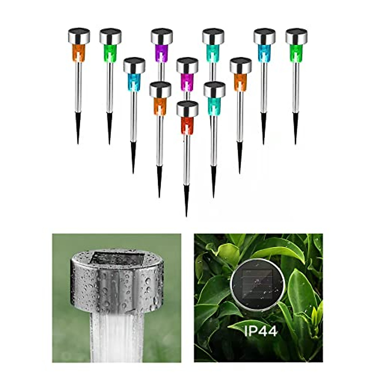 RichesY Solar Garden lamp-12 Large Capacity LED Stainless Steel, Lawn Lights, Light.Outdoor Driveway Sensor Outdoor Landscape Lighting(Multi-Color)