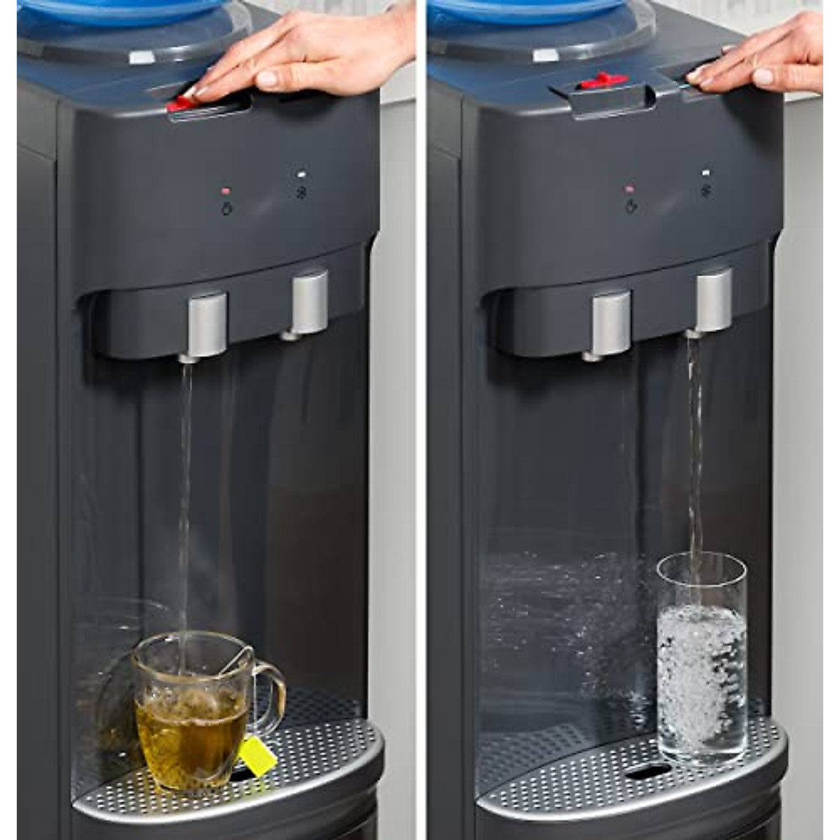 GE Top-Loading Hot and Cold Water Dispenser | 5 Gallon Water Cooler for Home or Office | 2 Temperature Settings | Taller 13" Dispenser Height | Freestanding with LED Night Light| Charcoal