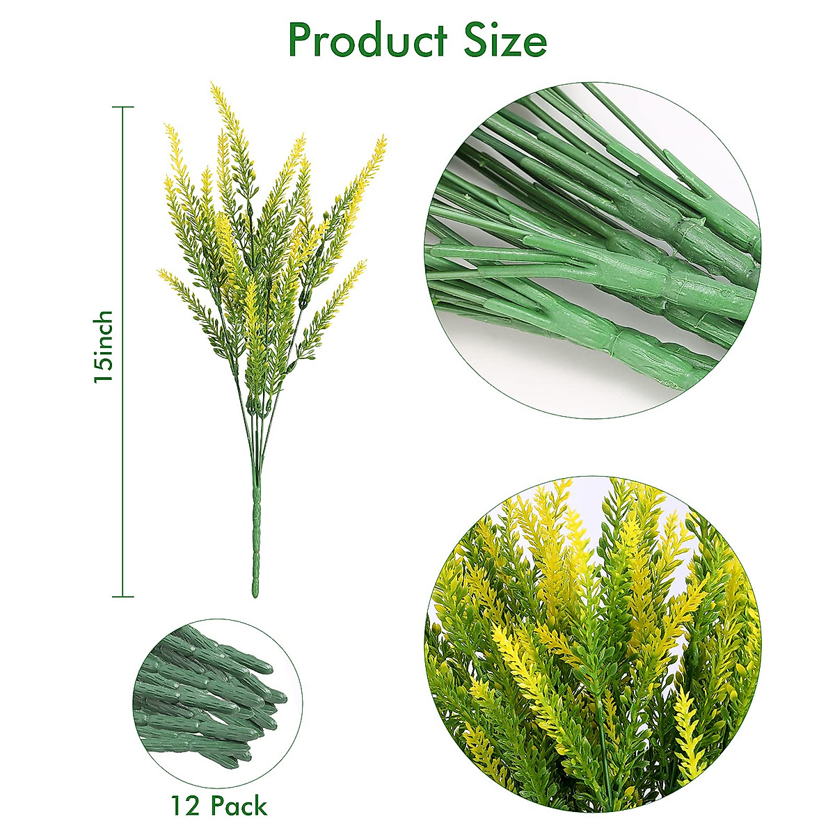 ZEOSTARO Artificial Lavender Flowers 12 Bundles Outdoor UV Resistant Fake Flowers No Fade Faux Plastic Plants Garden Porch Window Box Decorating (Yellow)