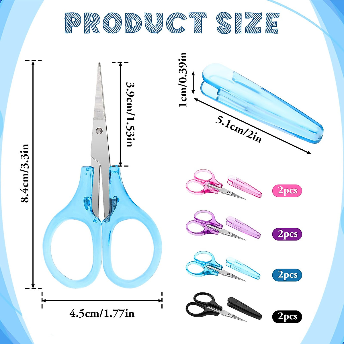 8Pcs Scissors for Crafting Stainless Steel Scissors with Protective Cover Mini Detail Craft Scissors Straight Fine Tips Design for Crafting Facial Hair Trimming Travel School DIY Projects