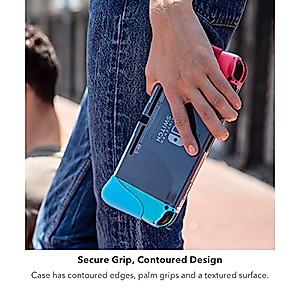 ZAGG Gear4 Kita Grip 360 Slim Case & Screen Protector for Nintendo Switch – Clear Protective Case, Red & Blue Grips, Kickstand, Dock Compatible, D3O Protection +Tempered Glass Screen Protector