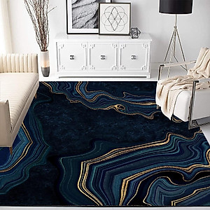 FNOIMO Black Gold Marble Area Rug, Luxurious Navy Blue Texture Washable Carpet, with Non-Slip Backing Large Rugs for Living Room Bedroom Dining Room Office - 5' x 8', Style-2