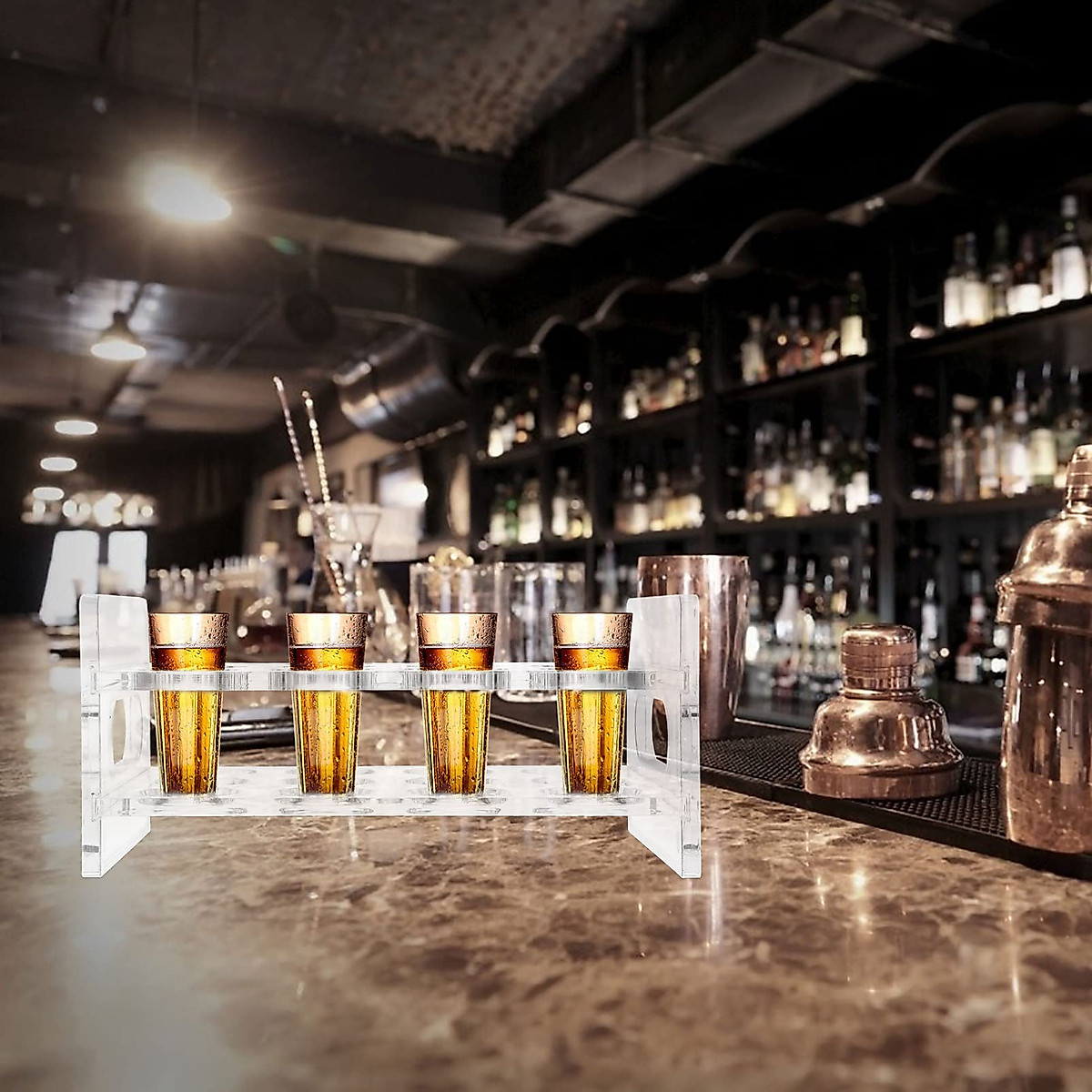 HEMOTON 12 Round Holes Shot Glasses Holder Acrylic 3 Rows Wine Glass Cup Rack Organizer Drinkware for Whiskey Liqueurs Barware Bar Exhibition Wedding Party Festival