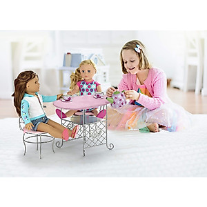 Badger Basket Elegant Tea Time Metal Doll Table and Chair Set with Accessories for 18 to 20-Inch Dolls – Perfect for Playtime Tea Parties