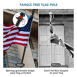 Barcetine American Flag Poles for Outside House - 5ft Tangle Free Flag Pole for House with Holder Bracket,Residential Flagpole Kit for Outdoor Porch Garage Boat Truck - Black