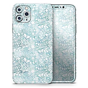 Design Skinz White Butterflies and Flowers on Light Blue - DesignSkinz Protective Vinyl Decal Wrap Skin Cover Compatible with The Apple iPhone 11 Pro (Full-Body, Screen Trim & Back Glass Skin)