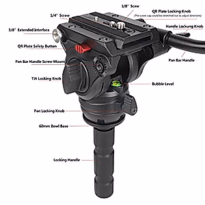 Avella VH501 Video Tripod System,72 inch Professional Heavy Duty Aluminum Tripod, with Detachable Fluid Drag Pan Tilt Head Max Loading 13.2 LB, for Canon Nikon Sony Olympus Panasonic DSLR Camcorder