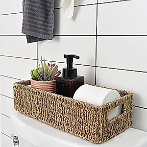 StorageWorks Seagrass Baskets with Built-in Handles, Bathroom Decor Box for Toilet Tank Top, 14 ¼"L x 6 ½"W x 3 ¾"H