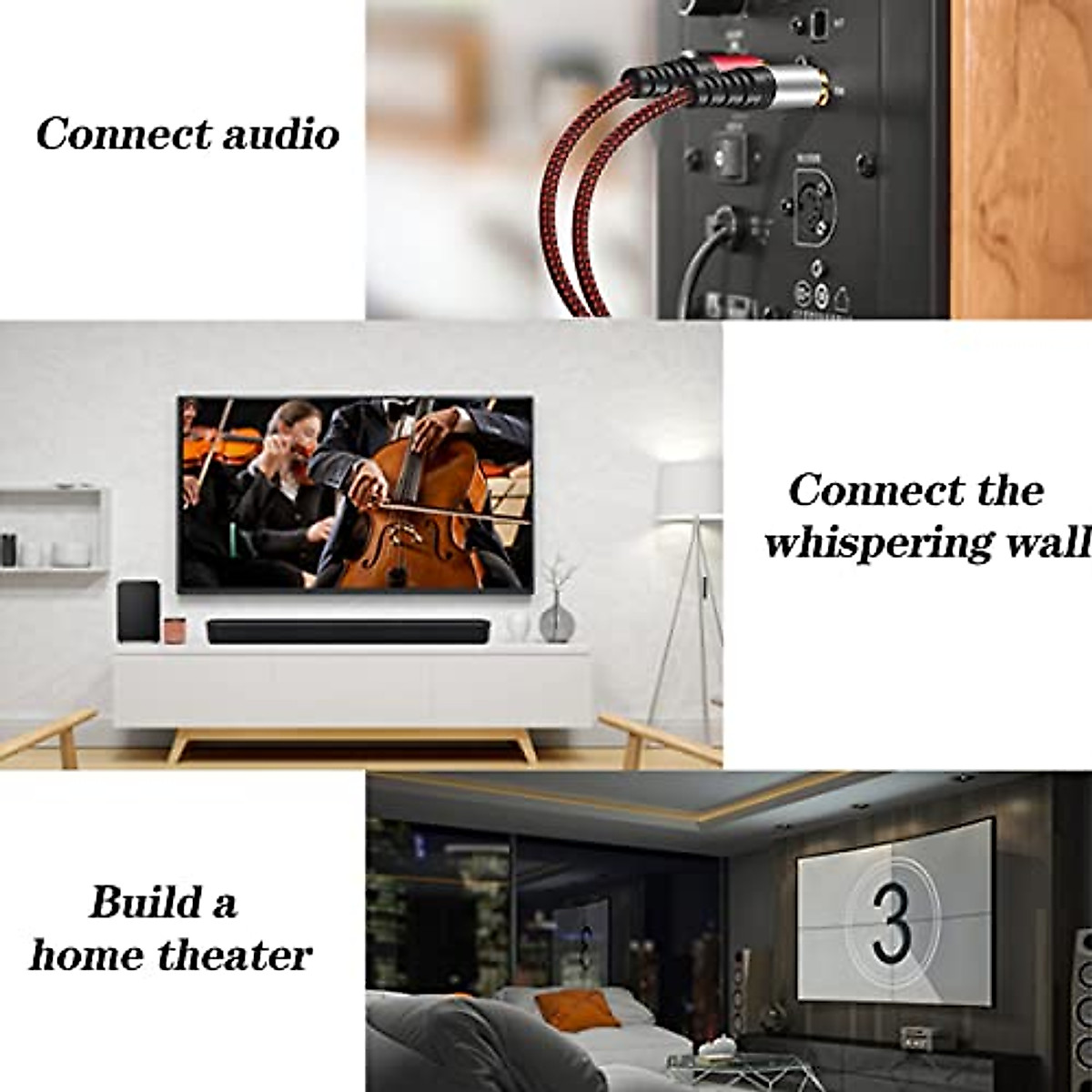 RCA Cable 5Ft,2Rca Male to 2-RCA Male Audio Stereo Subwoofer Cable [Hi-Fi Sound] Nylon-Braided Auxiliary Audio Cord for Home Theater, HDTV, Amplifiers, Hi-Fi Systems,Speakers and etc (5Ft)