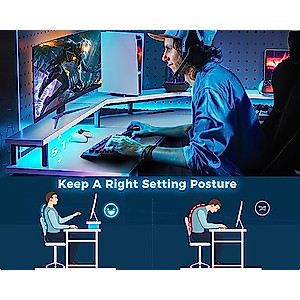 Coleshome L Shaped Gaming Desk with LED Lights & Power Outlets, Reversible 56" Computer Desk with Full Monitor Stand & Storage Shelves, Ergonomic Home Office Corner Desk, White