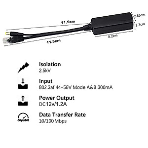 PCUORLEORS PoE Splitter 48V to 12V, 2A with IEEE 802.3af/at Standard Compliant 10/100Mbps Power Over Ethernet Splitter Adapter for Security Camera CCTV Surveillance DC Plug Cable (2Pack)