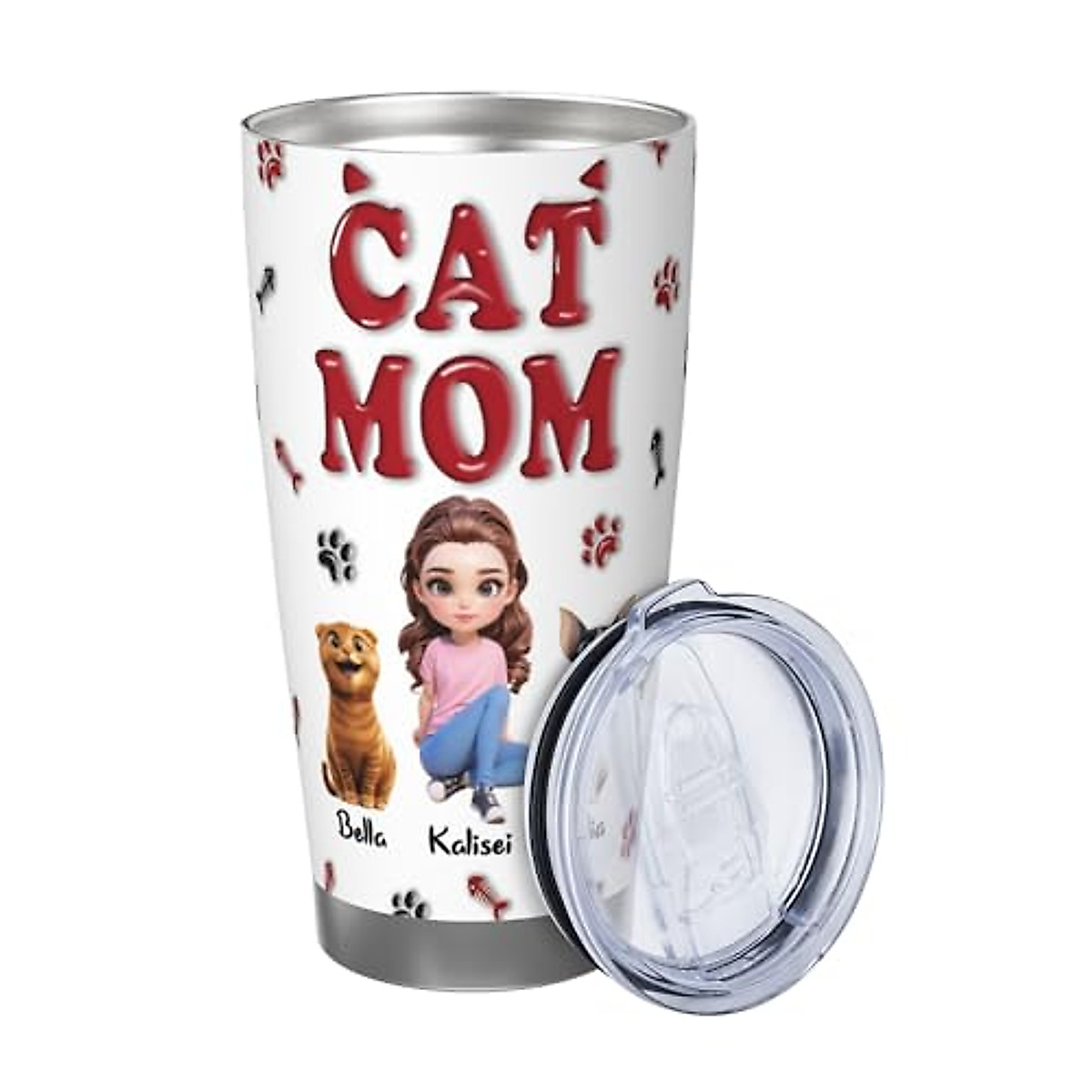 Cat Mom Tumbler,Personalized Insulated Tumbler with Women and Cat Cartoon Design,Custom Stainless steel Cup,Birthday Mothers Day Gift