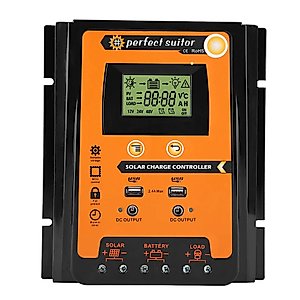 Solar Charge Controller, 12V/24V 50A MPPT Solar Charge Controller Solar Panel Battery Regulator Dual USB LCD Display (50A)